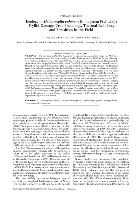 Pdf Ecology Of Heteropsylla Cubana Homoptera Psyllidae Psyllid