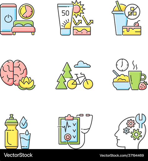 Healthy Habits Development Rgb Color Icons Set Vector Image