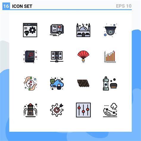 Editable Vector Line Pack Of 16 Simple Flat Color Filled Lines Of Book Design Mouse Camera