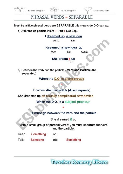 Phrasal Verbs Separable Unseparable Esl Worksheet By Teacherroscba