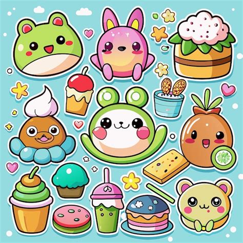 Adoráveis Adesivos De Alimentos E Animais Kawaii Cute Clipart Digital