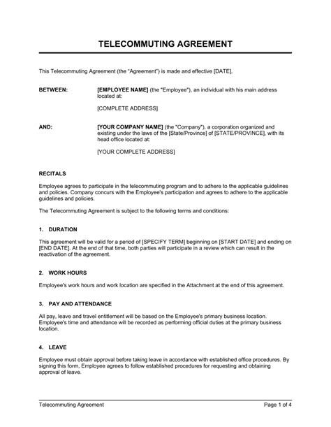 Telecommuting Agreement Human Resources Telecommuting Agreement