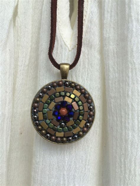 Beaded Mosaic Pendant By Moushkacrafts On Etsy Micro Mosaic Jewelry