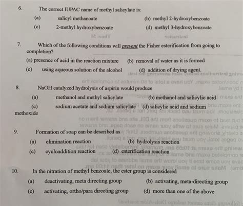 Solved The Correct Iupac Name Of Methyl Salicylate Is A