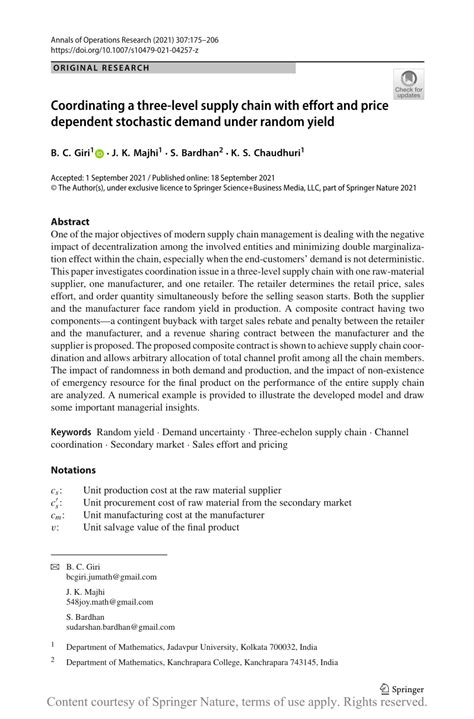 Coordinating A Three Level Supply Chain With Effort And Price Dependent Stochastic Demand Under