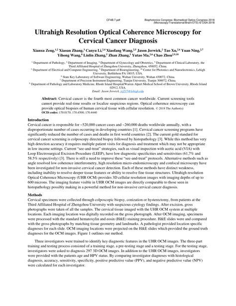 Pdf Ultrahigh Resolution Optical Coherence Microscopy For Cervical