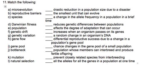 Solved 11 Match The Following A Microevolution B