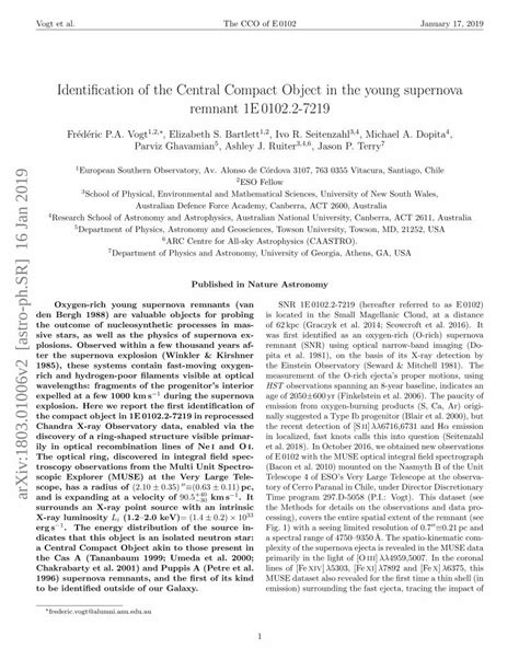Pdf Identi Cation Of The Central Compact Object In The Young · E0102 But With No Explicit