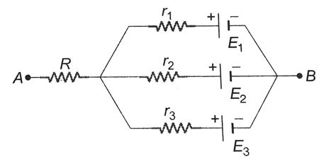 in the circuit in figure e1 3v e2 2v e3 1v and r r1 r2 r3 1omega