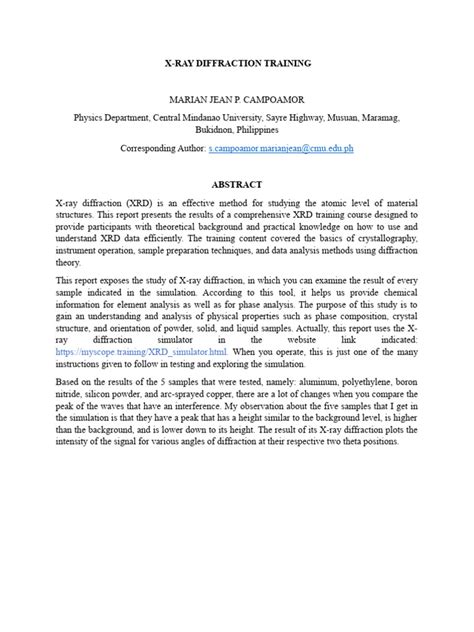 X Ray Diffraction Scientific Report Pdf X Ray Crystallography Crystal