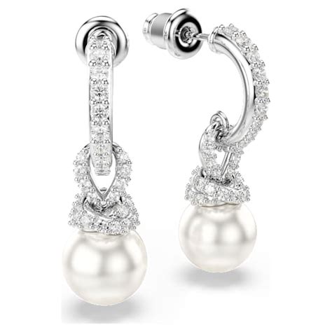 Originally 水滴形耳环 仿水晶仿珍珠，密镶 白色 镀铑 Swarovski