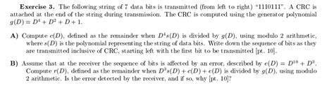 Solved Exercise 3 The Following String Of 7 Data Bits Is