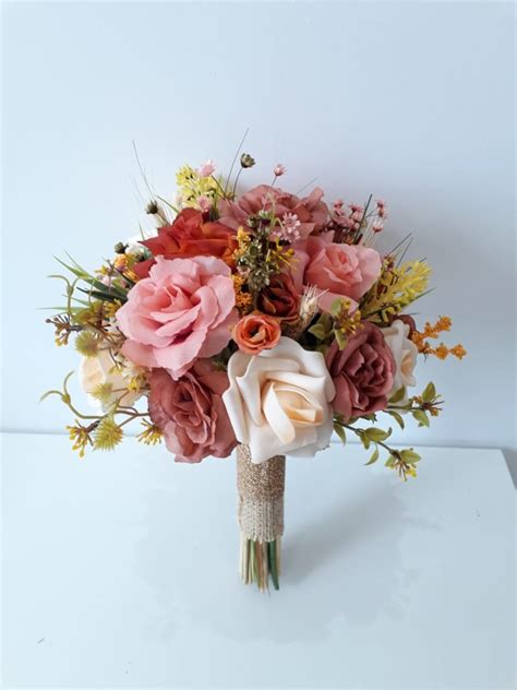 Buquê Noiva Rosas Casamento Civil Flores Terroso Terracota Elo7