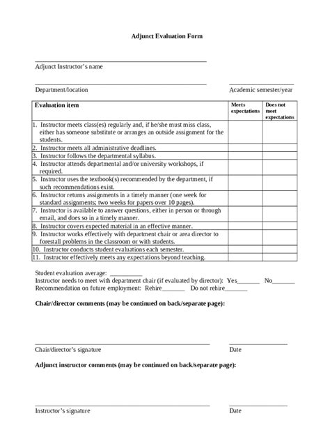 Sitesgadjunct Instructor Teaching Evaluation Doc Template