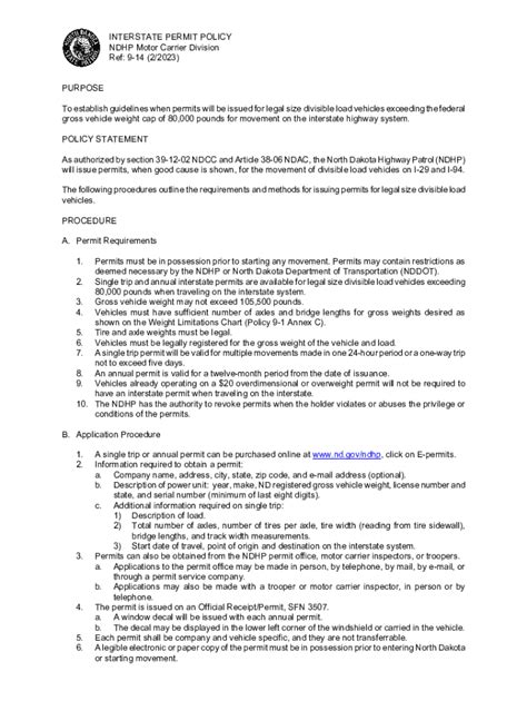 Fillable Online Interstate Permitnorth Dakota State Highway Patrol Fax