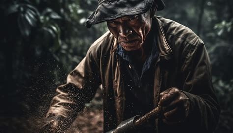 Premium Ai Image Old Craftsman In Protective Workwear Holds Old