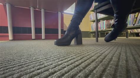 Knee High Boots And Socks Removal At The Library Amelie Shoeplay