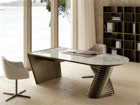 Desk With Twisting Metal Base And Ceramic Top Vortex Diotti Com