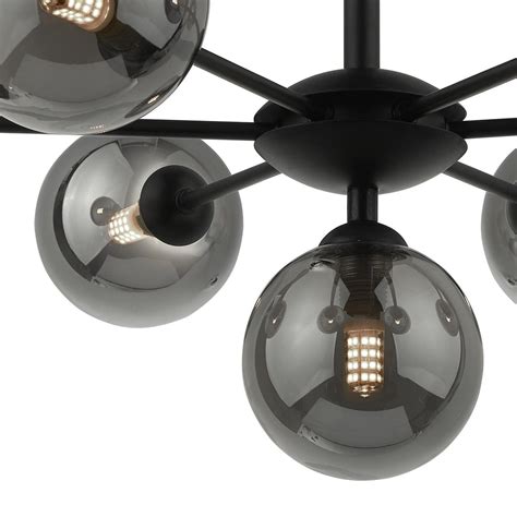 Dar Cohen Matt Black Semi Flush 7 Light Complete With Smoked Glasses