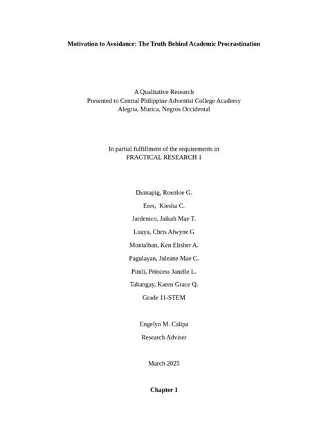 Chapter 1 3 Motivation To Avoidance The Truth Behind Academic Procrastination Final Pdf