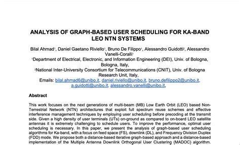 Analysis Of Graph Based User Scheduling For Ka Band Leo Ntn Systems