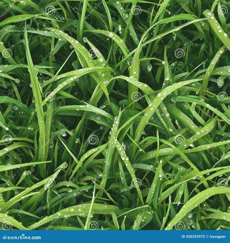Photo Of Freshly Watered Grass Seamless Texture With Small Dew Drops