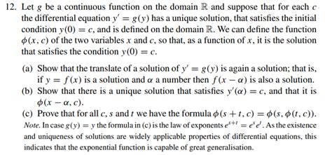 Real Analysis Unique Solution Of The Differential Equation With The