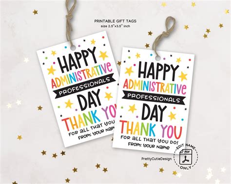 Administrative Professionals Day T Tags Printable Thank You Pdf