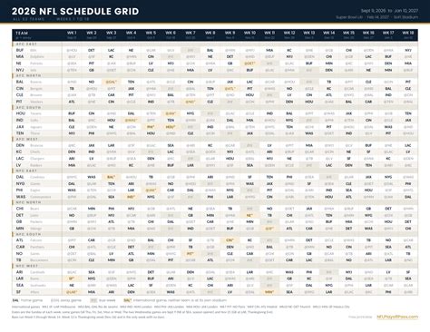 2026 Nfl Schedule Grid Printable Pdf And Weekly Matchups