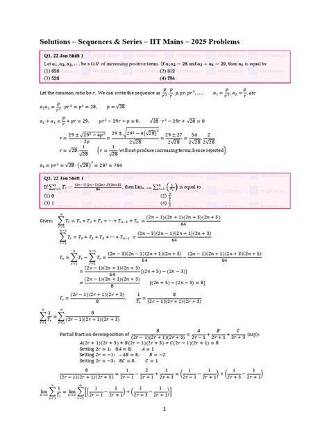 iit maths 2025 sequences and series solution pdf mathematical