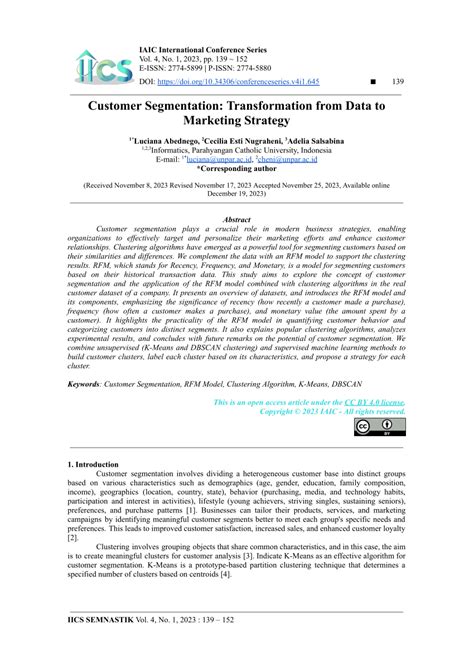 pdf customer segmentation transformation from data to marketing strategy
