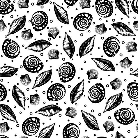 Seamless Background From Hand Drawn Sea Shells And Bubble Marine