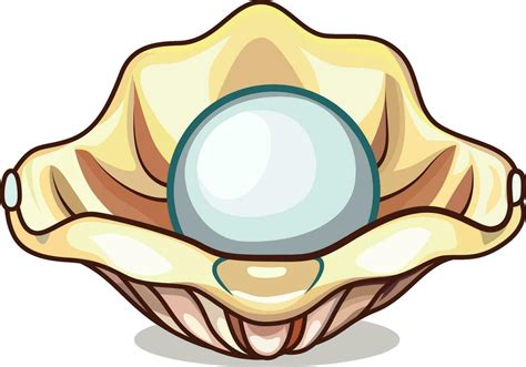 Pearl Inside Oyster Shell Cartoon Style Vector Illustration Big Pearl