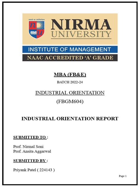 Industry Orientation Report 224143 Pdf
