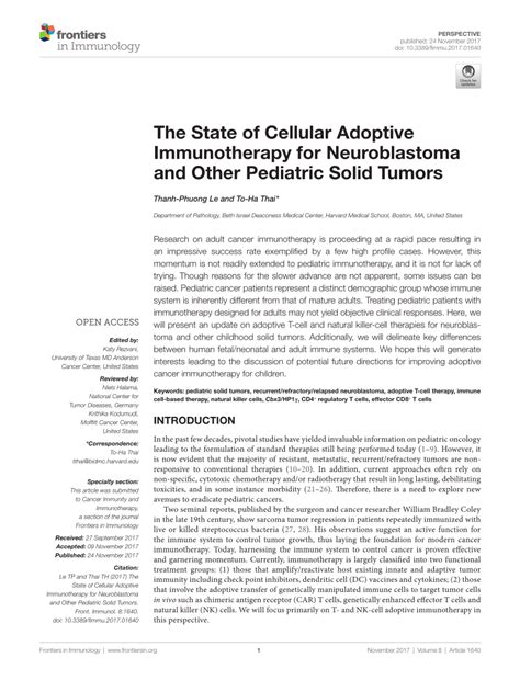 Pdf The State Of Cellular Adoptive Immunotherapy For Neuroblastoma And Other Pediatric Solid