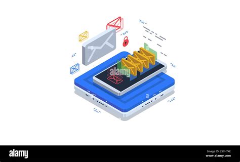 Data Visualization Concept 3d Isometric Vector Illustration Secure Mail And Email Storage