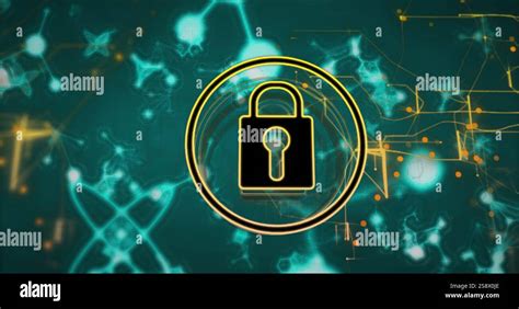 Lock Symbol Image Over Abstract Digital Background With Molecular
