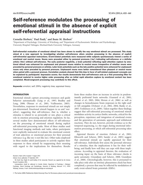 Pdf Self Reference Modulates The Processing Of Emotional Stimuli In