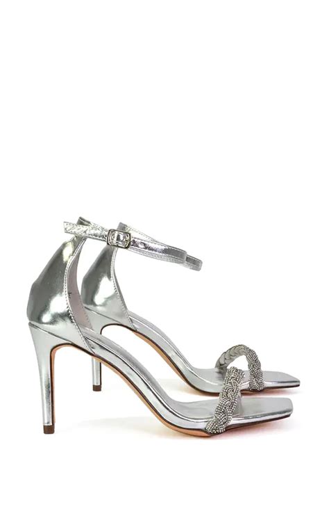 Peyton Diamante Strap Stiletto Heels In Silver Xy London Silkfred Us