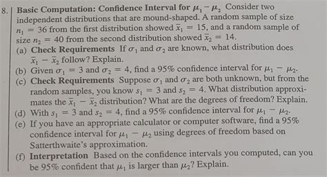 solved 8 basic computation confidence interval for u u