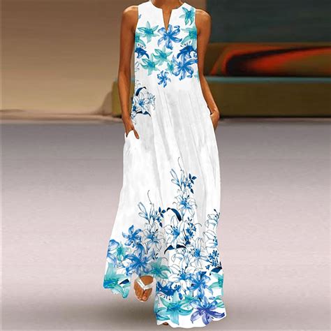 Sakmal Womens Dresses Maxi Light Blue Sun Dress Flower Floral