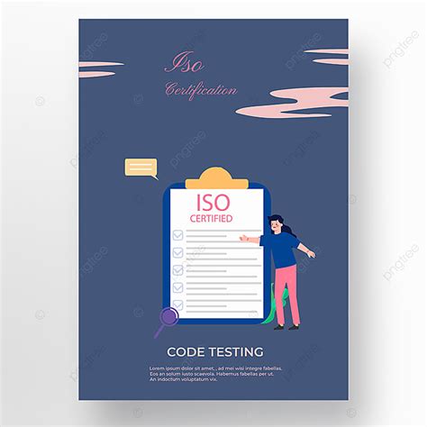 Dark Blue Poster Illustration Style Iso Certification Template Download