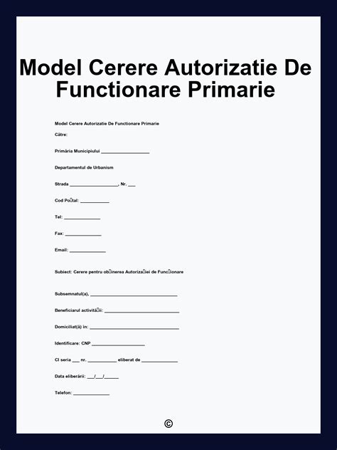 Model Cerere Autorizatie De Functionare Primarie
