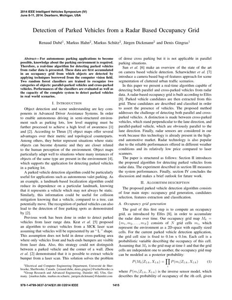 Pdf Detection Of Parked Vehicles From A Radar Based Occupancy Grid