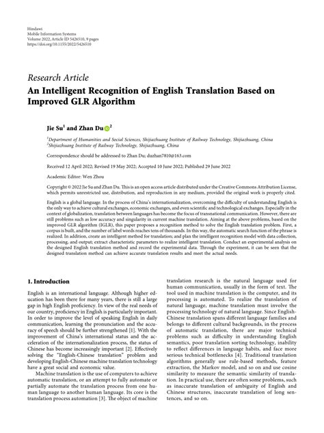 Pdf An Intelligent Recognition Of English Translation Based On Improved Glr Algorithm