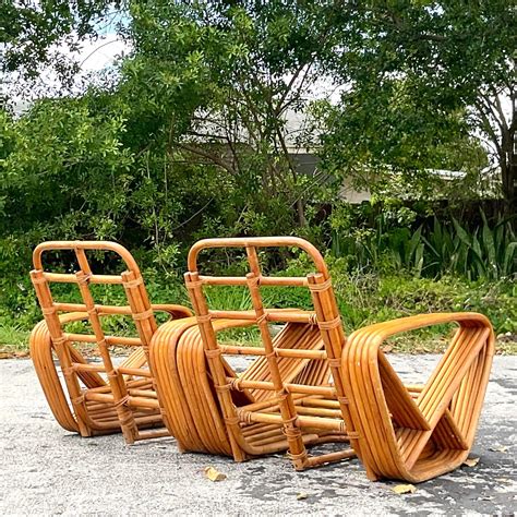 Vintage Coastal 5 Strand Rattan Lounge Chairs After Frankl A Pair At