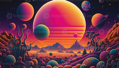 Alien Planet Landscape Psychedelic Space Banner Template Background