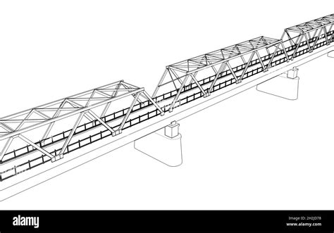 Truss Bridge Outline Frame Model Isolated On White Background 3d