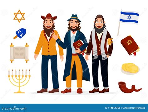 Cartoon Jews Characters Icons Collection Isolated On White Background