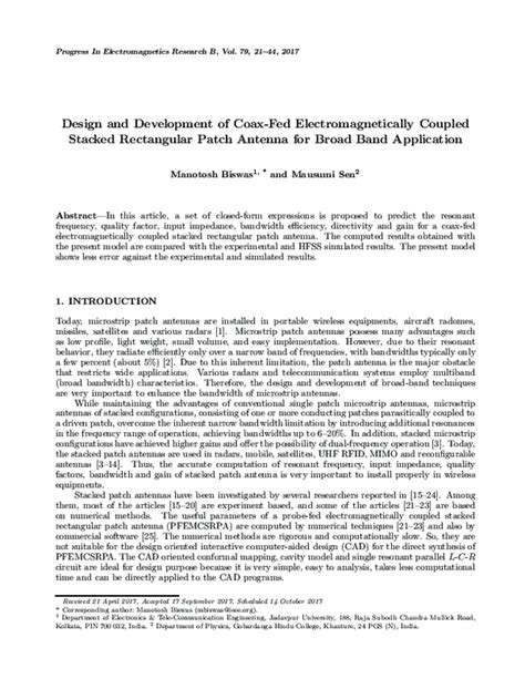 Pdf Design And Development Of Coax Fed Electromagnetically Coupled